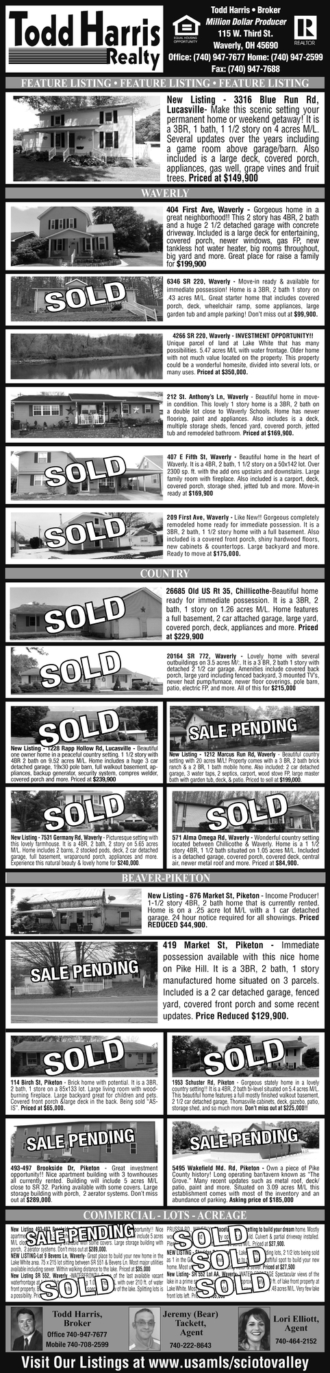 Listings, Todd Harris Realty, Waverly, OH